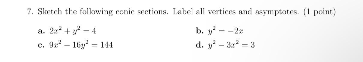 Solved Sketch the following conic sections. Label all | Chegg.com