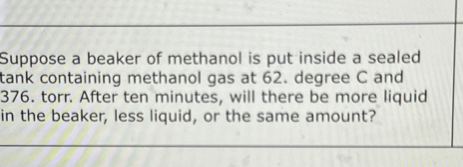 Solved Suppose a beaker of methanol is put inside a sealed | Chegg.com