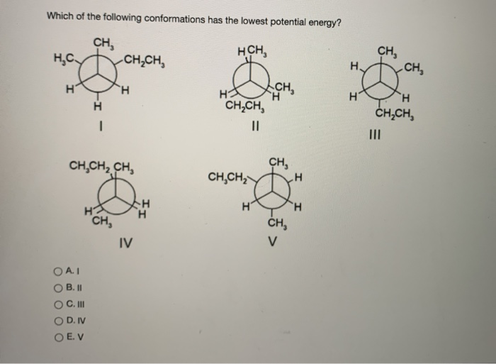 Solved Which of the following conformations has the lowest | Chegg.com
