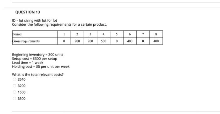 Solved ID - lot sizing with lot for lot Consider the | Chegg.com
