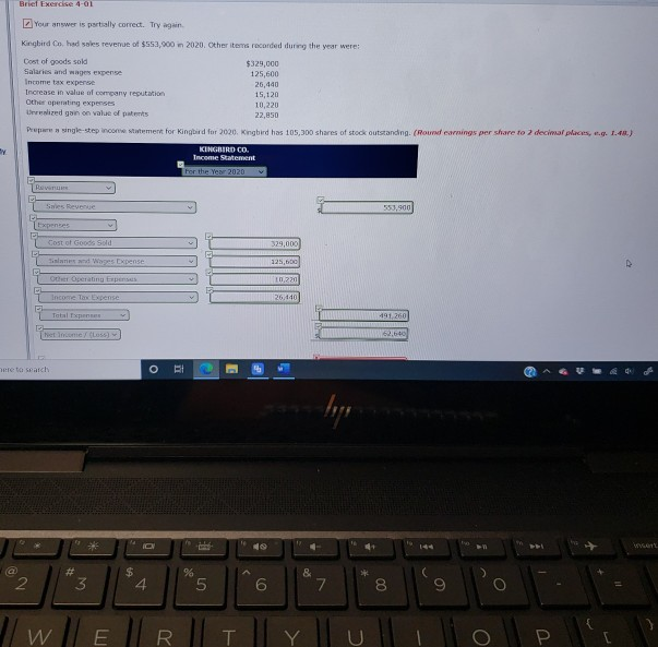 Solved Brief Exercise 4-01 Your answer is partially correct. | Chegg.com