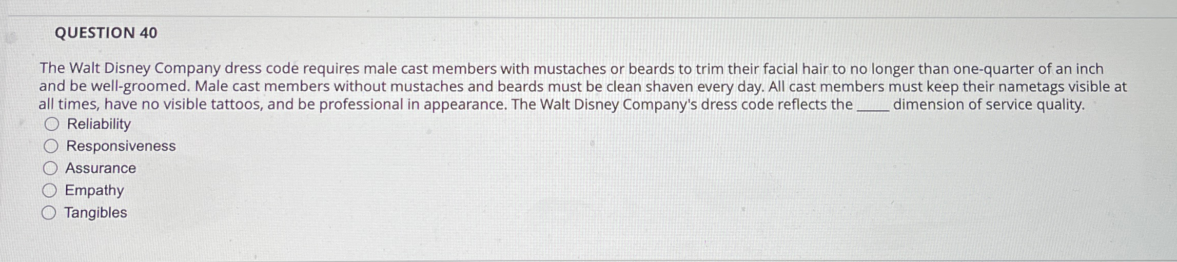 Solved QUESTION 40The Walt Disney Company dress code | Chegg.com
