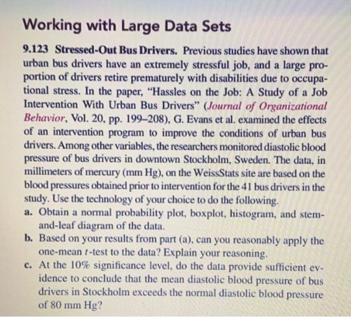Solved 9.123 Stressed-Out Bus Drivers. Previous studies have | Chegg.com