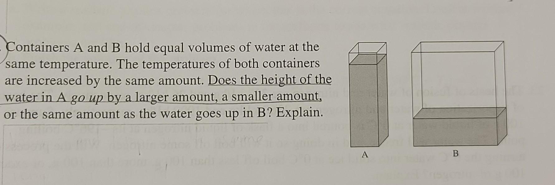 Solved Containers A and B hold equal volumes of water at the | Chegg.com