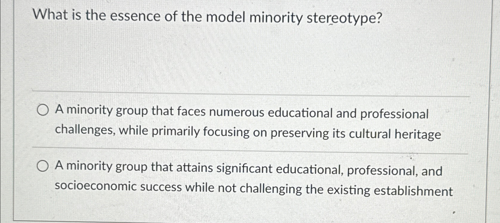 Solved What is the essence of the model minority | Chegg.com