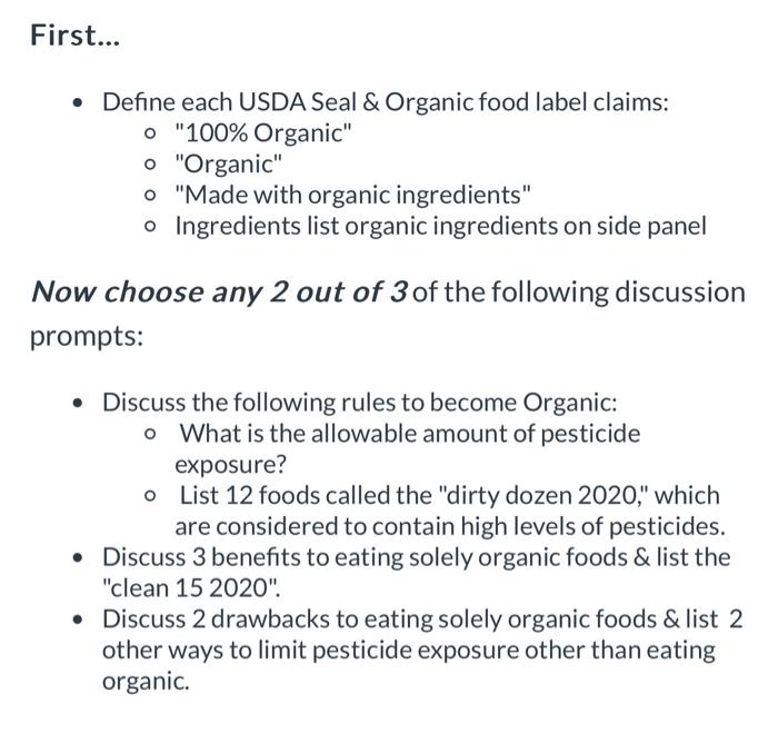 - Define each USDA Seal \& Organic food label claims: | Chegg.com