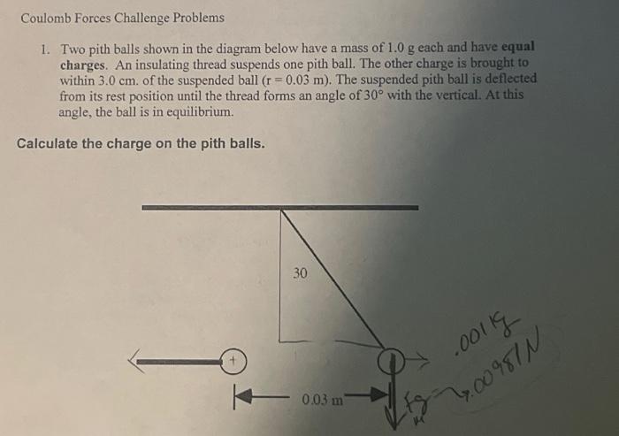 Solved Coulomb Forces Challenge Problems 1. Two pith balls | Chegg.com