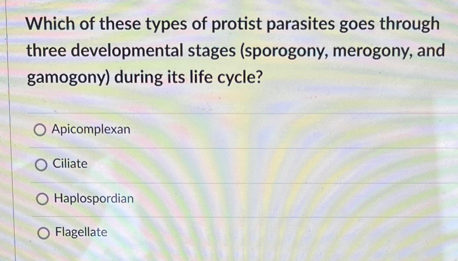Solved Which of these types of protist parasites goes | Chegg.com