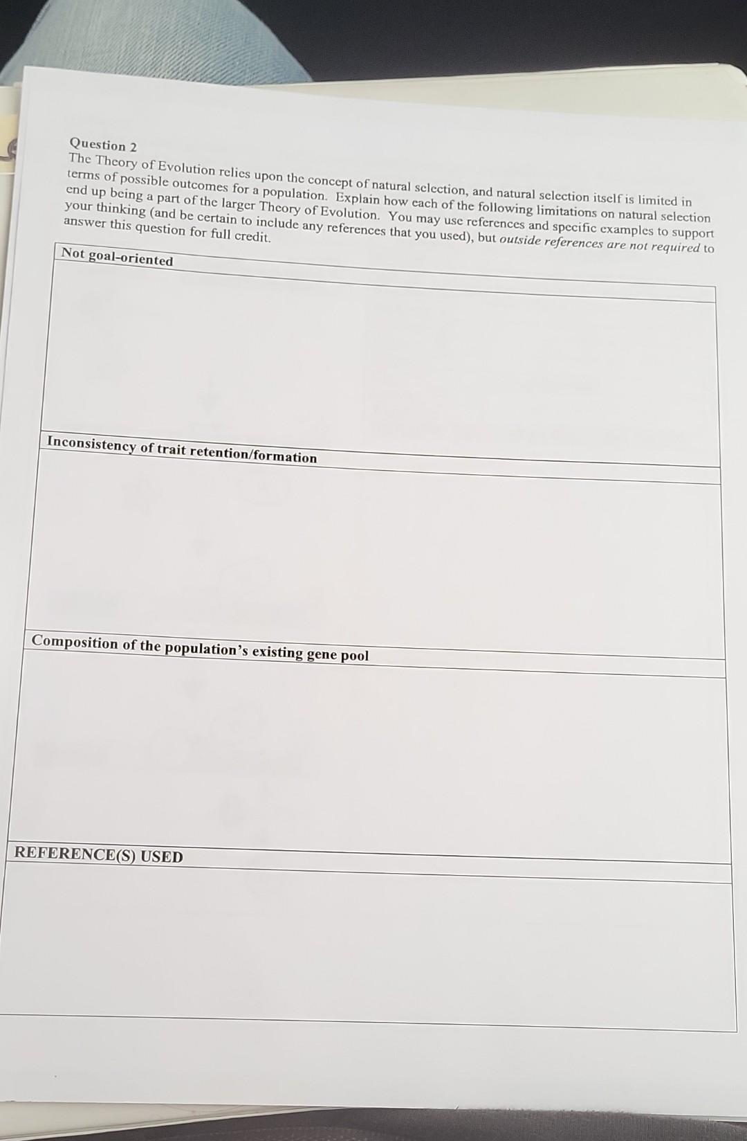 Solved Question 2 The Theory of Evolution relies upon the | Chegg.com