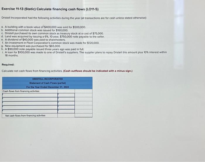 Solved Exercise 11-12 (Static) Calculate investing cash | Chegg.com Solved Exercise 11-12 (Static) Calculate investing cash | Chegg.com