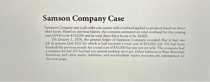 Samson Company Case Sampson Company uses a job otder | Chegg.com
