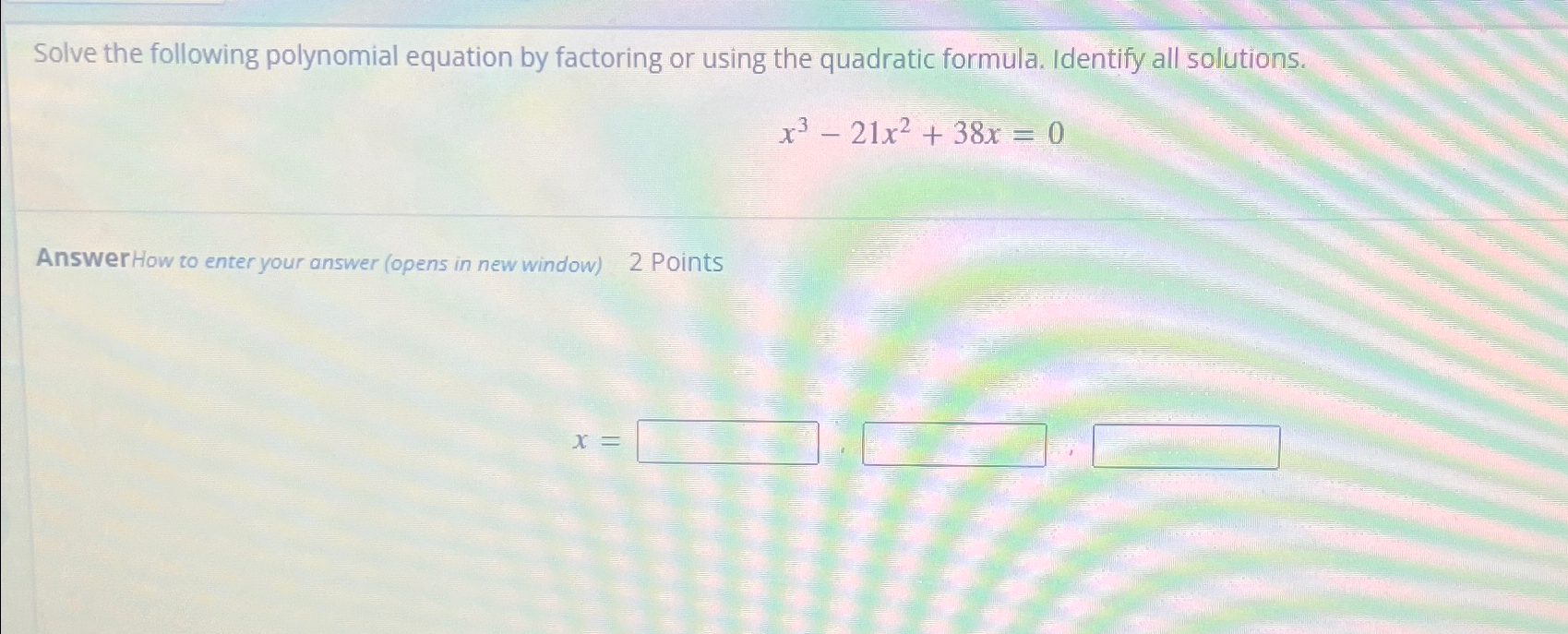 Solved Solve the following polynomial equation by factoring | Chegg.com