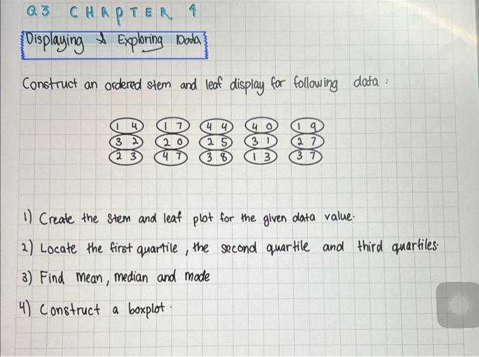 Solved Construct an ordered stem and leaf display for | Chegg.com