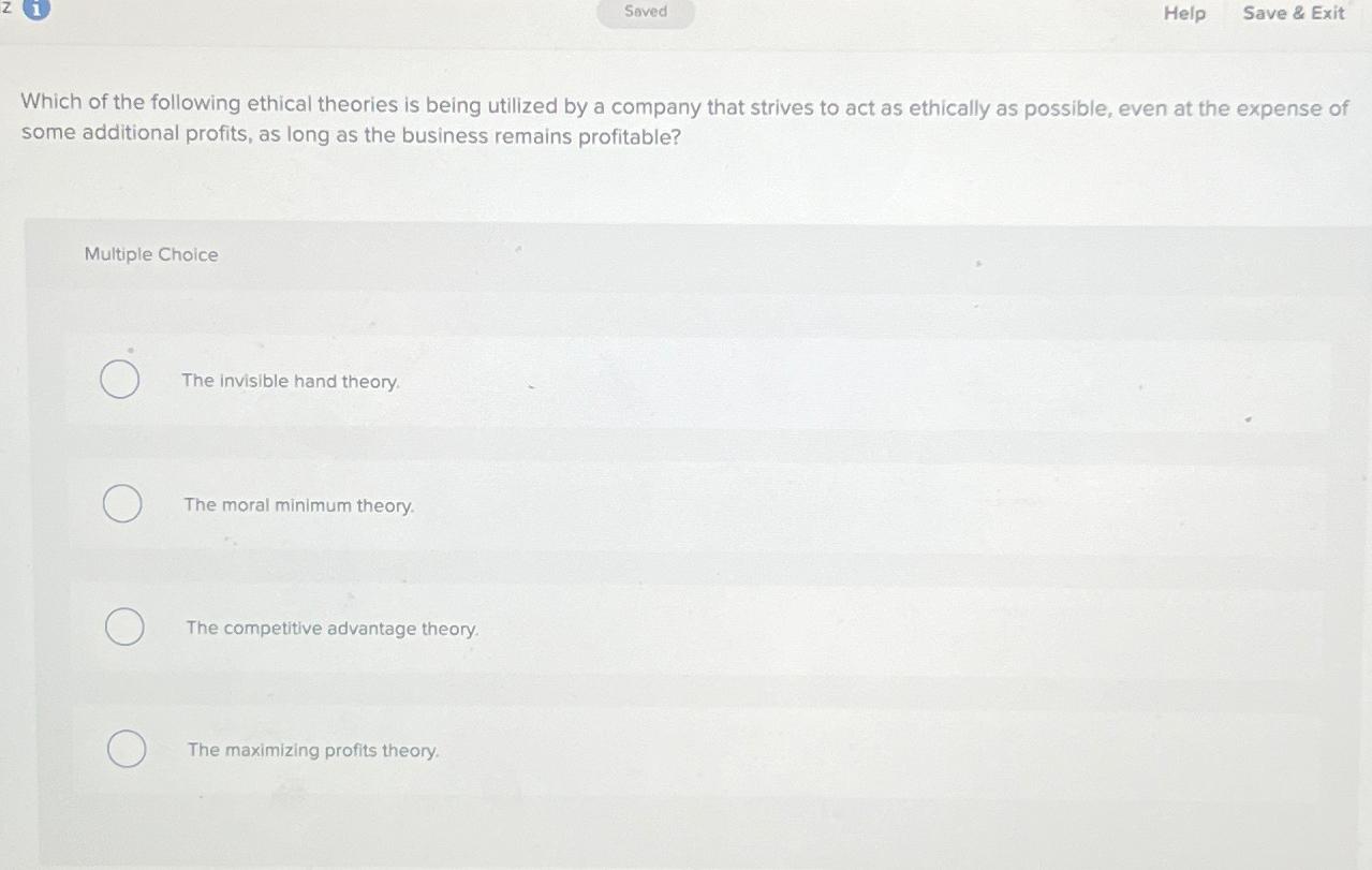 Solved HelpSave & ExitWhich of the following ethical | Chegg.com