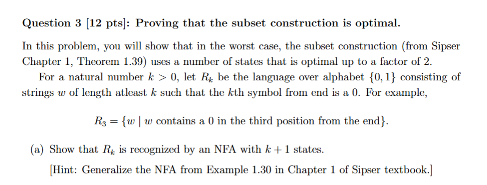 Solved Question 3 [12 ﻿pts]: Proving that the subset | Chegg.com