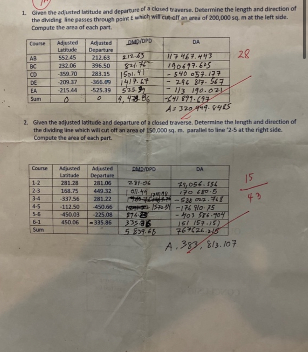 Solved Given the adjusted latitude and departure of a closed | Chegg.com
