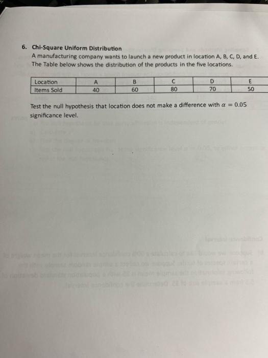 Solved 6. Chi-Square Uniform Distribution A manufacturing | Chegg.com