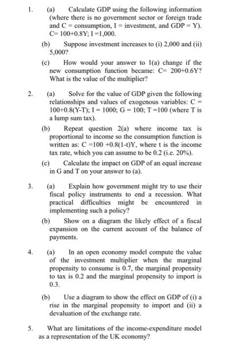 Solved 1. (a) Calculate GDP using the following information | Chegg.com