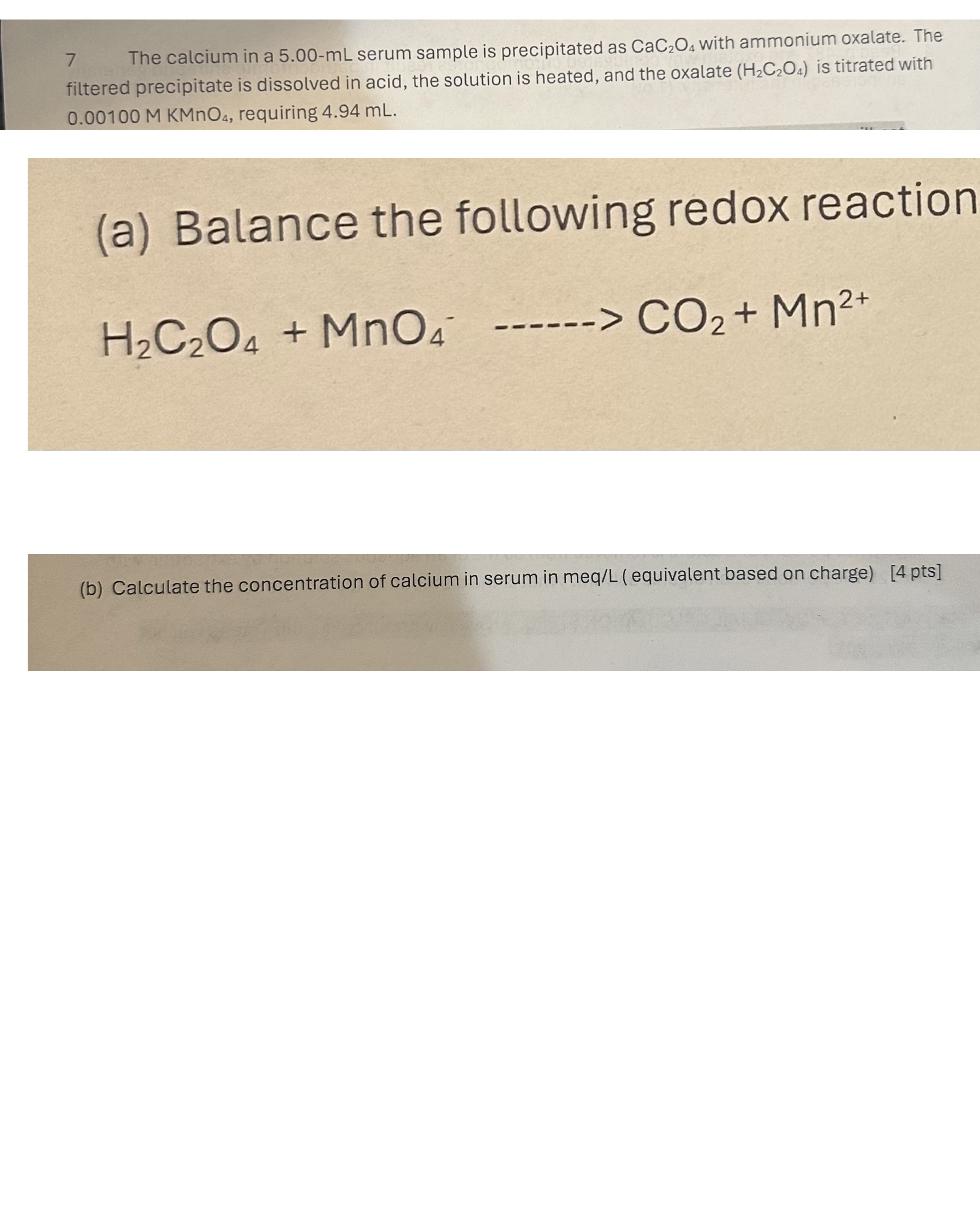 Solved (b) ﻿Calculate the concentration of calcium in serum | Chegg.com