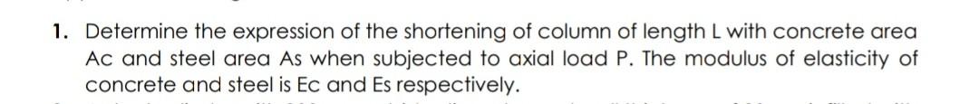 Solved Determine the expression of the shortening of column | Chegg.com
