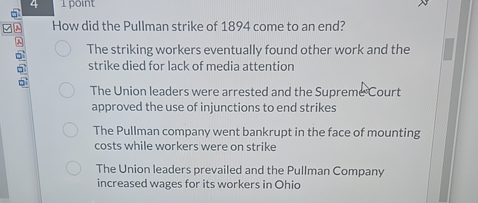 Solved How did the Pullman strike of 1894 ﻿come to an | Chegg.com
