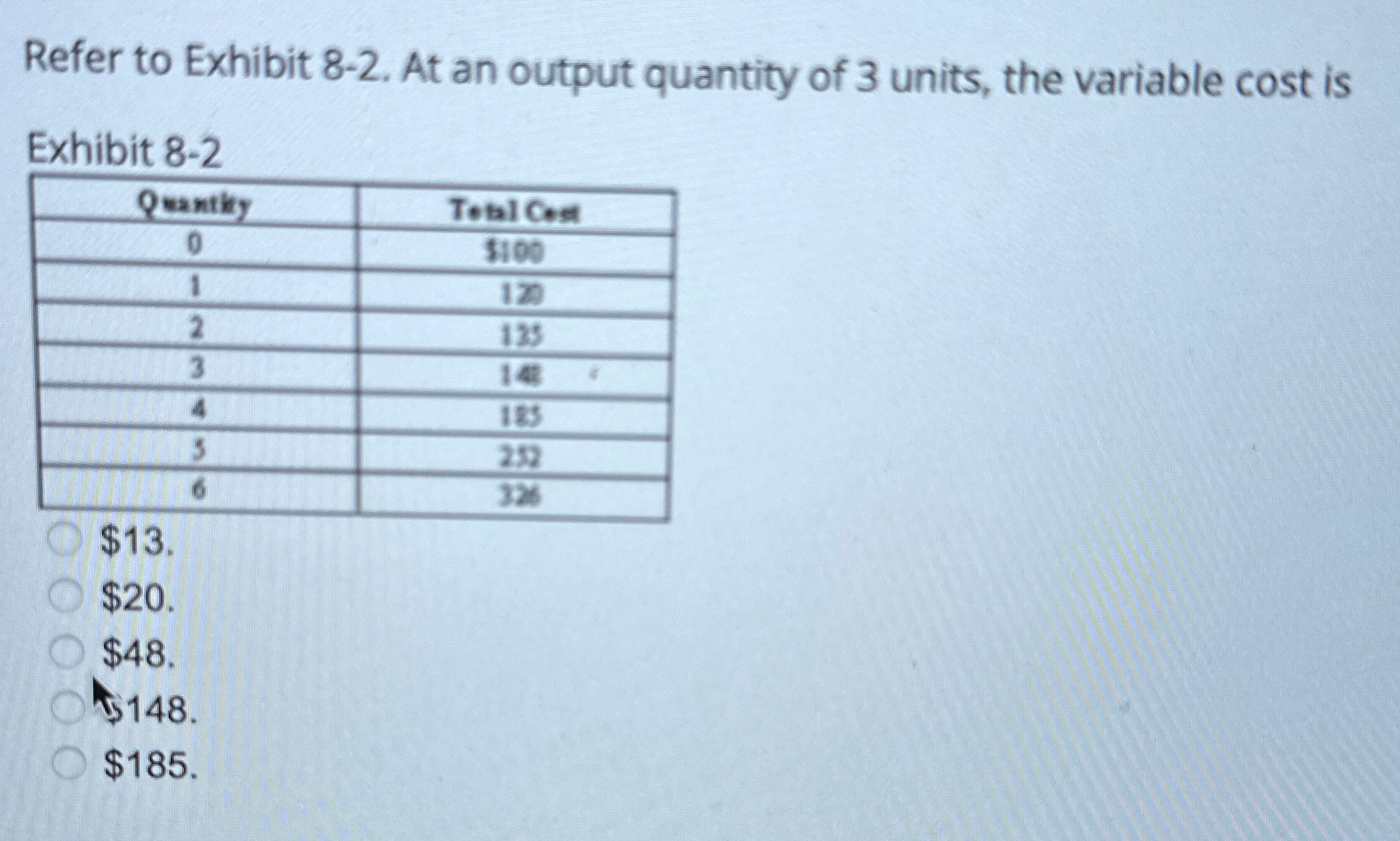 Solved Refer to Exhibit 8-2. ﻿At an output quantity of 3 | Chegg.com