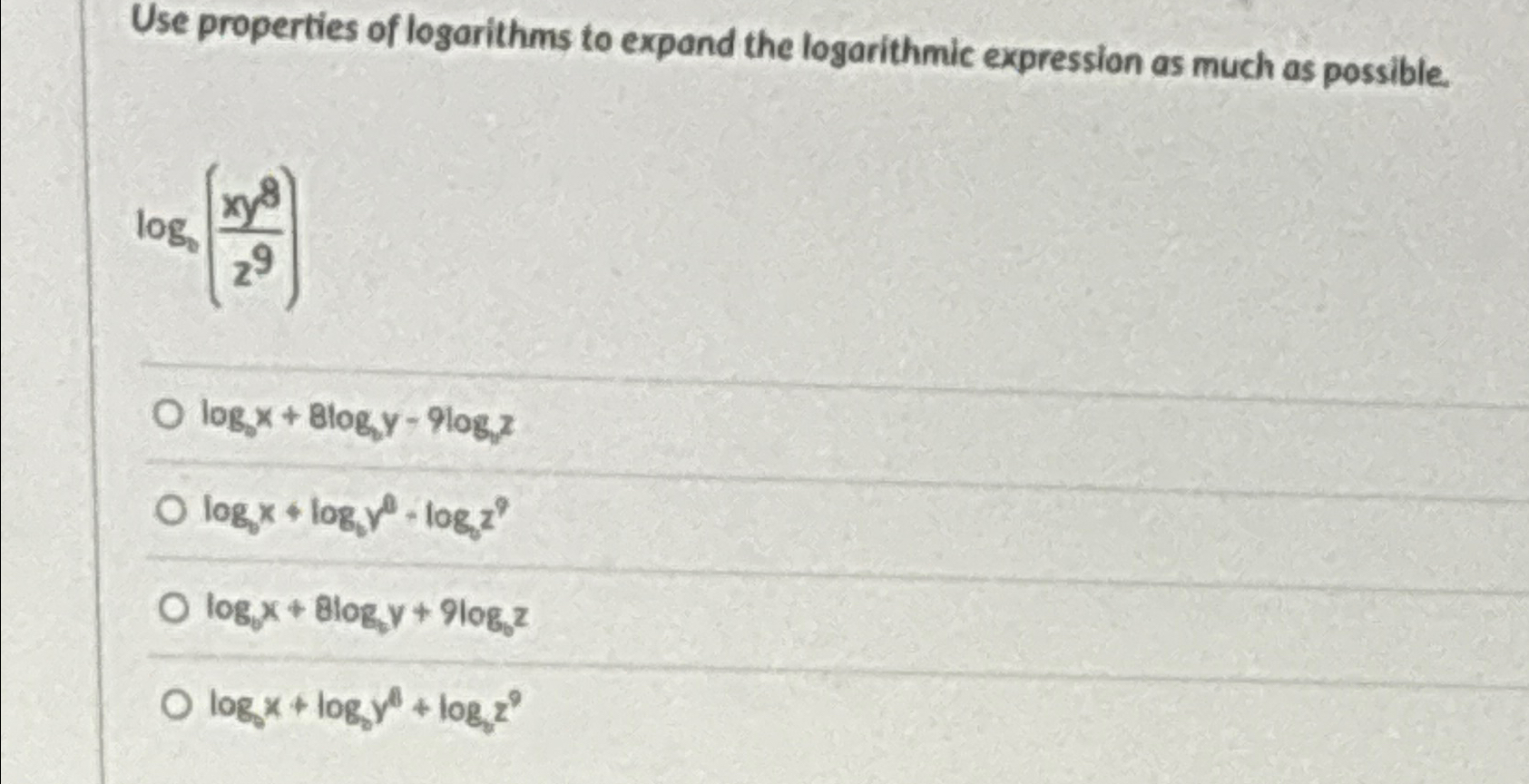 Solved Use properties of logarithms to expand the | Chegg.com