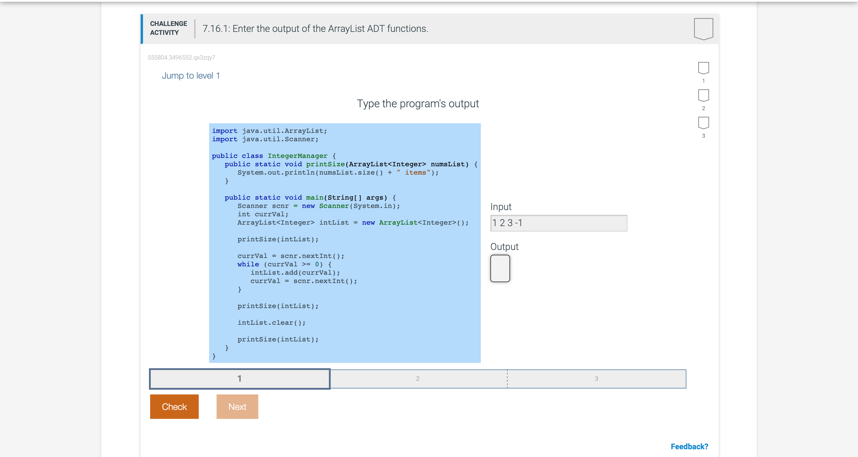 Solved 7.16.1: Enter the output of the ArrayList ADT | Chegg.com