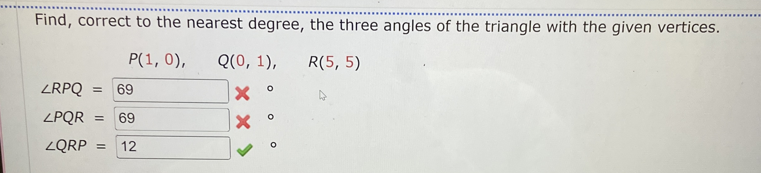Solved Find, correct to the nearest degree, the three angles | Chegg.com
