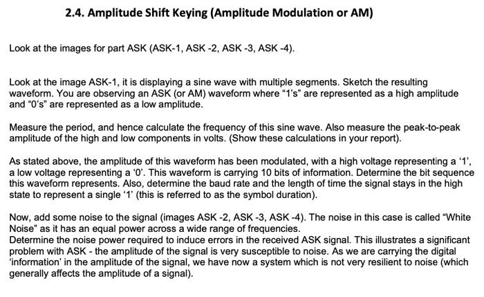 Solved 2.4. Amplitude Shift Keying (Amplitude Modulation or | Chegg.com