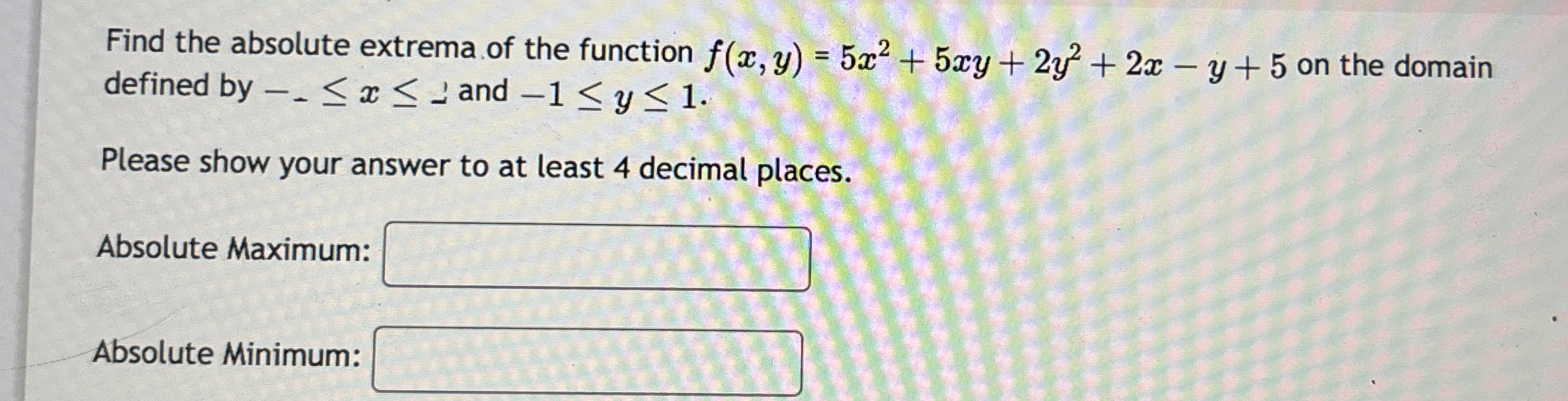 Solved Find the absolute extrema of the function | Chegg.com