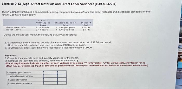 Solved Exercise 9-13 (Algo) Direct Materials and Direct | Chegg.com
