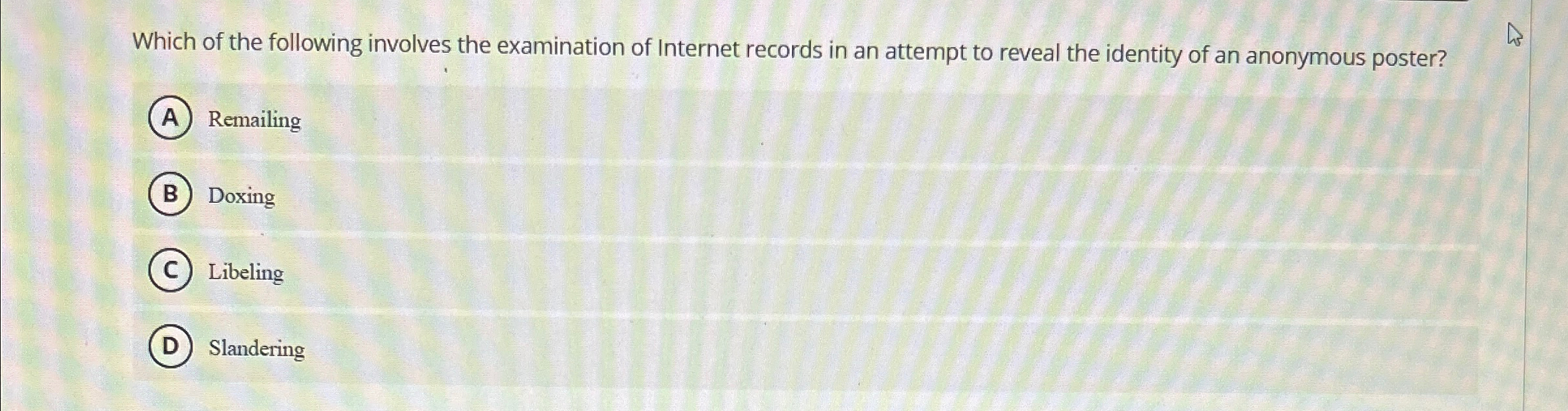 Solved Which of the following involves the examination of | Chegg.com