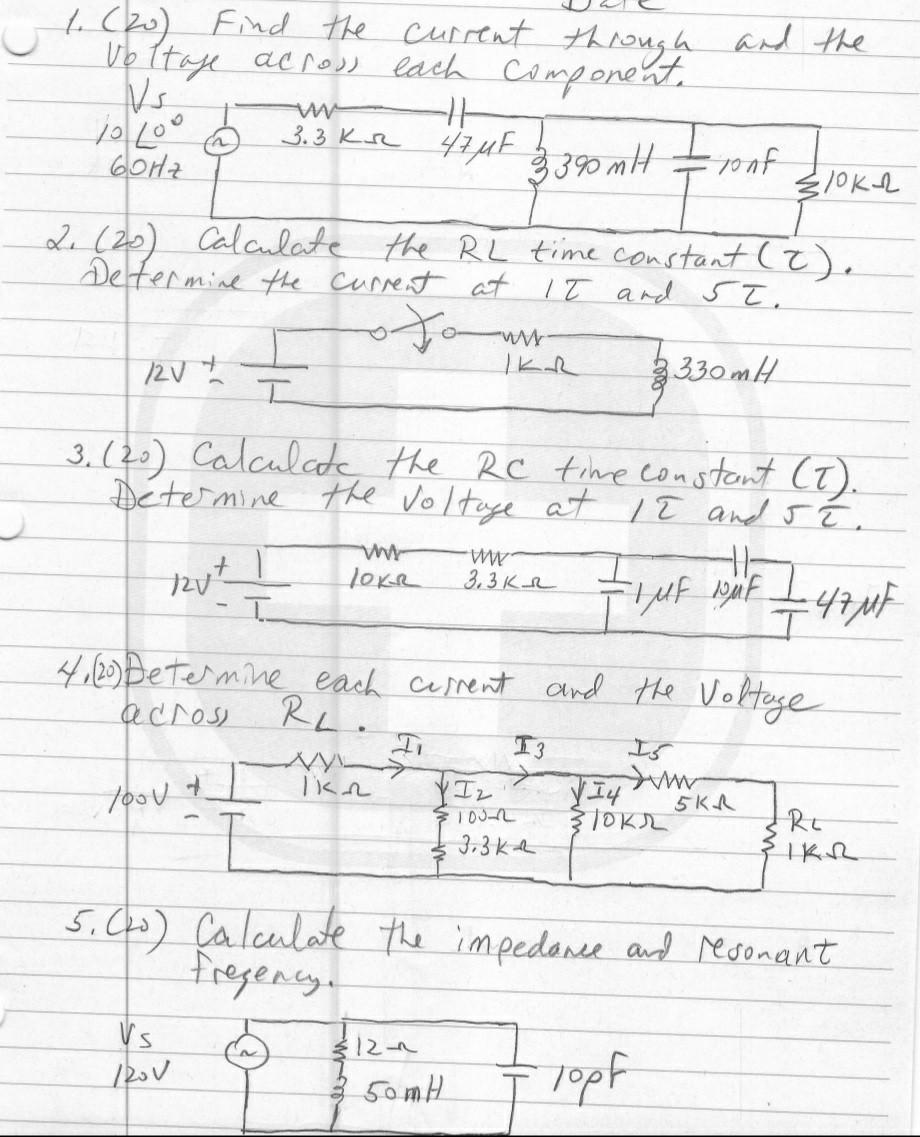 Solved 1. (20) Find the current through and the voltage | Chegg.com