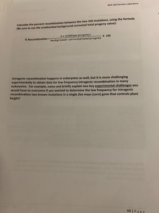 Solved BIOS 260 Genetics Laboratory Calculate the percent | Chegg.com