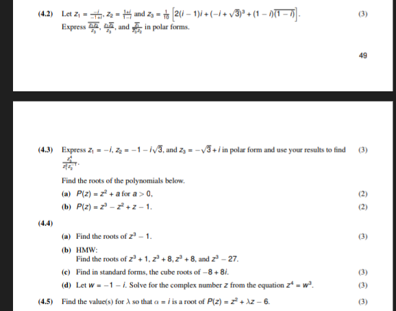 Solved (4.2) Let z1=−1+i−i,z2=1−i1+i and | Chegg.com