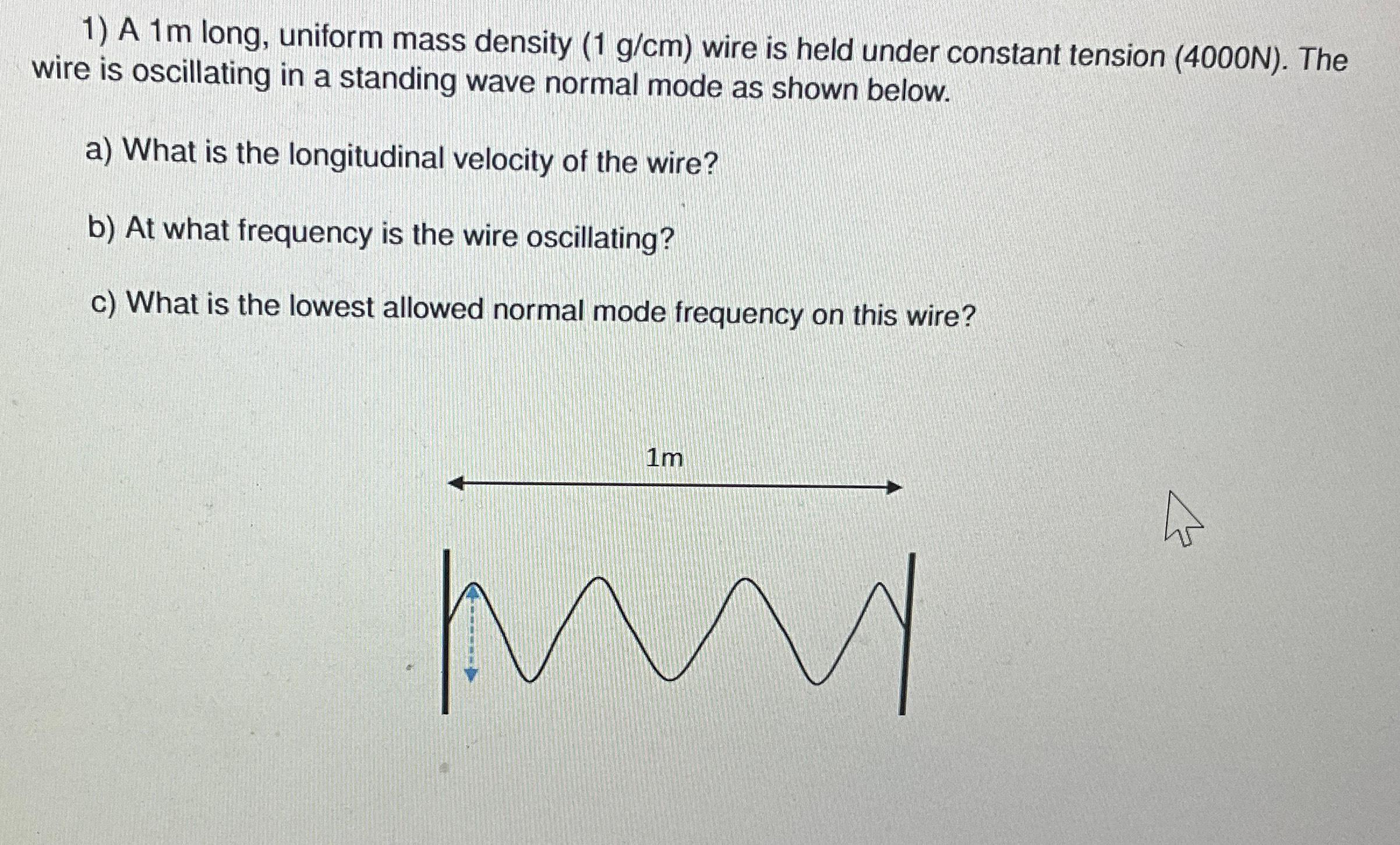 Solved A 1m ﻿long, uniform mass density (1gcm) ﻿wire is held | Chegg.com