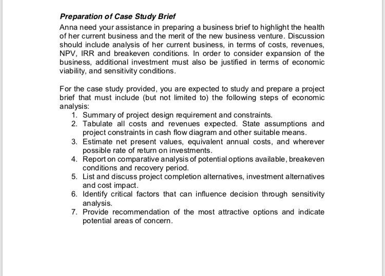 Preparation of Case Study Brief Anna need your | Chegg.com