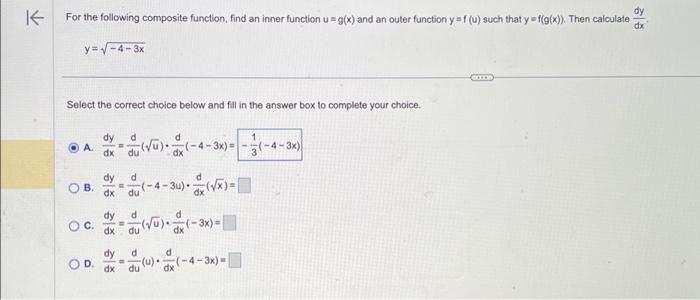 Solved K For the following composite function, find an inner | Chegg.com