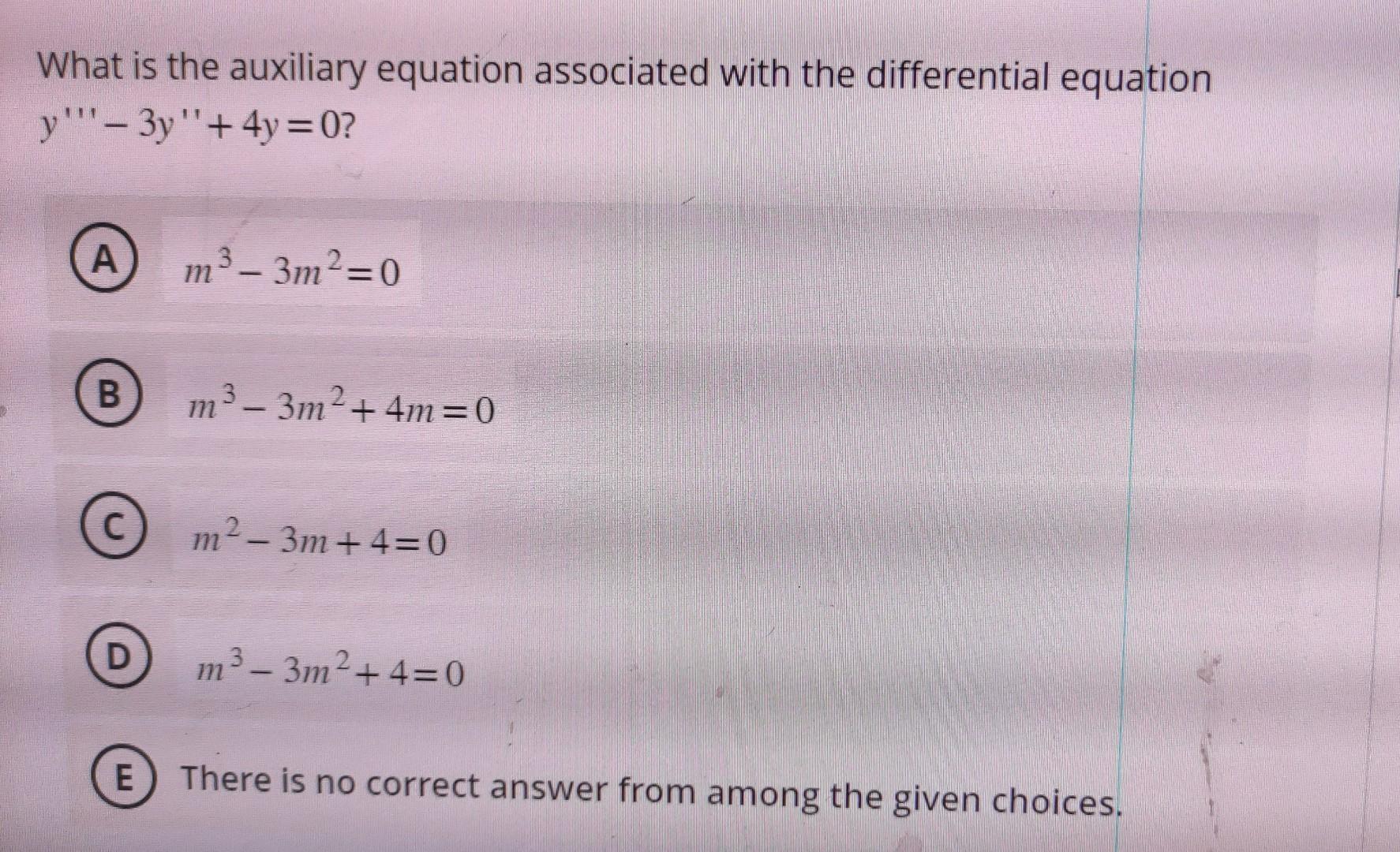 Solved What is the auxiliary equation associated with the | Chegg.com
