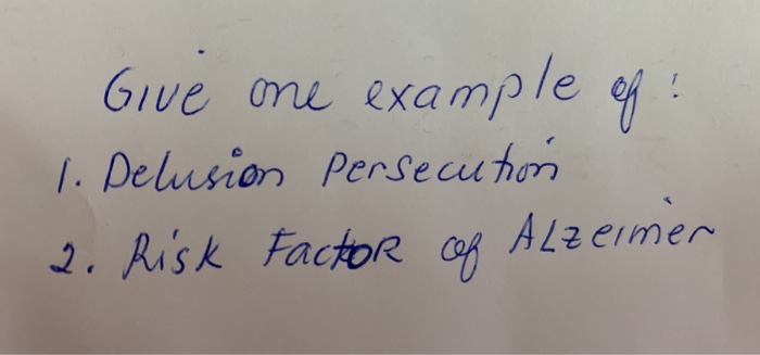 Solved Give one example of: 1. Delusion persecution. 2. Risk | Chegg.com