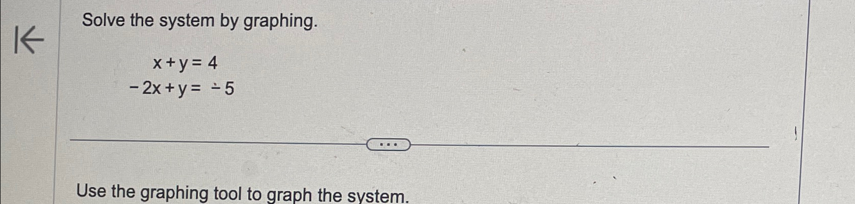 Solved Solve the system by graphing.x+y=4-2x+y=-5Use the | Chegg.com