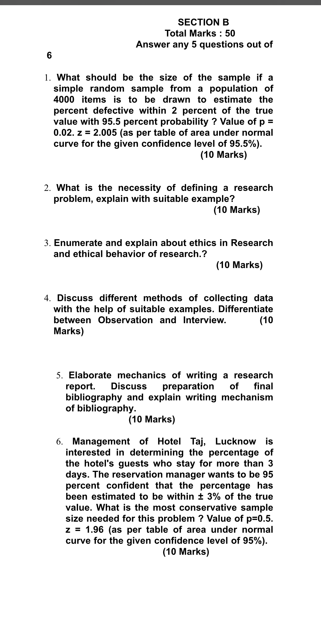 Solved SECTION BTotal Marks : 50Answer any 5 ﻿questions out | Chegg.com