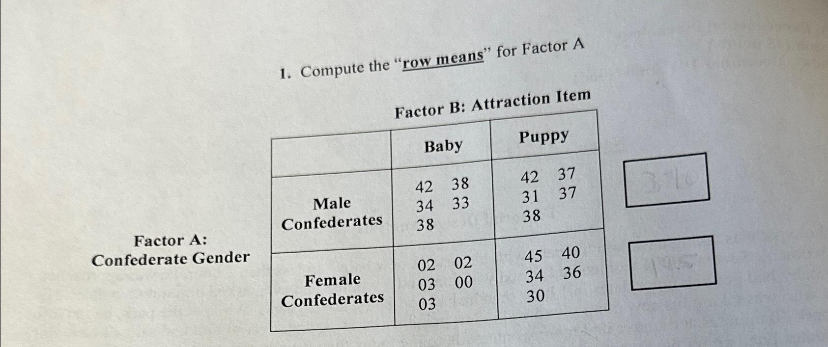 Solved 1. ﻿Compute the "row means" for Factor AFactor A: | Chegg.com