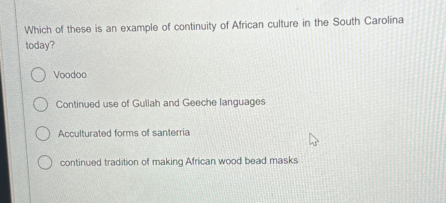 Solved Which of these is an example of continuity of African | Chegg.com