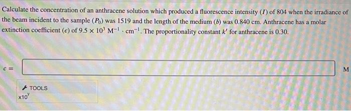 Solved Calculate the concentration of an anthracene solution | Chegg.com