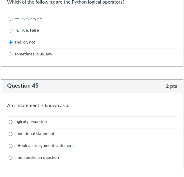 Solved Which of the following are the Python logical | Chegg.com