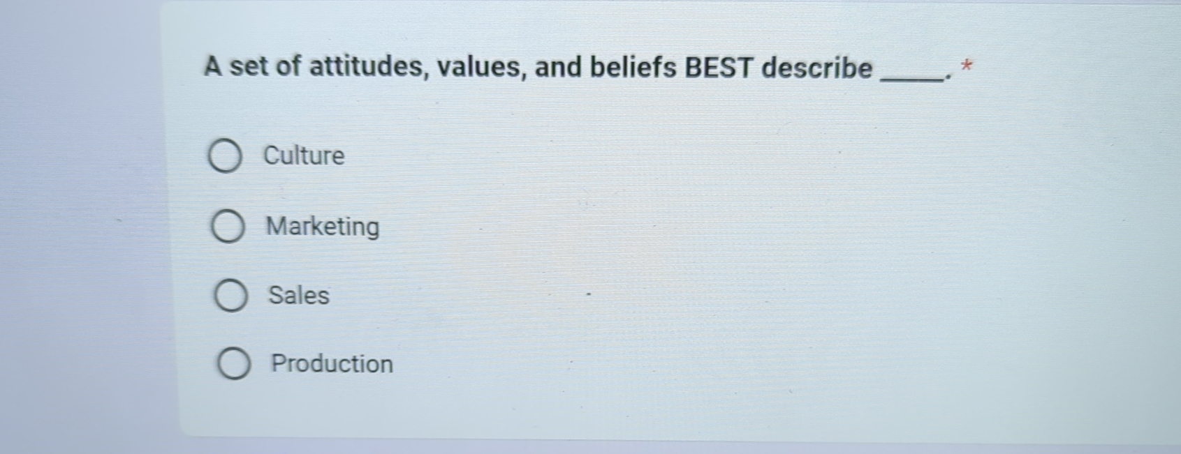 Solved A set of attitudes, values, and beliefs BEST describe | Chegg.com