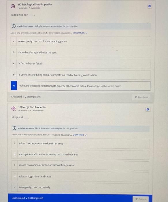 Solved 12) Sorting Properties Homework – Unanswered Sorting | Chegg.com