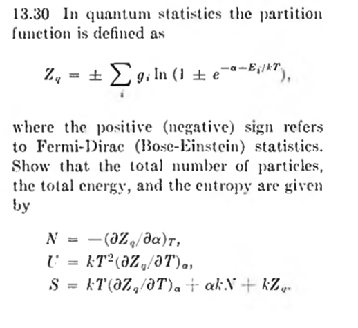 Solved 13.30 ﻿In quantum statistics the partition function | Chegg.com